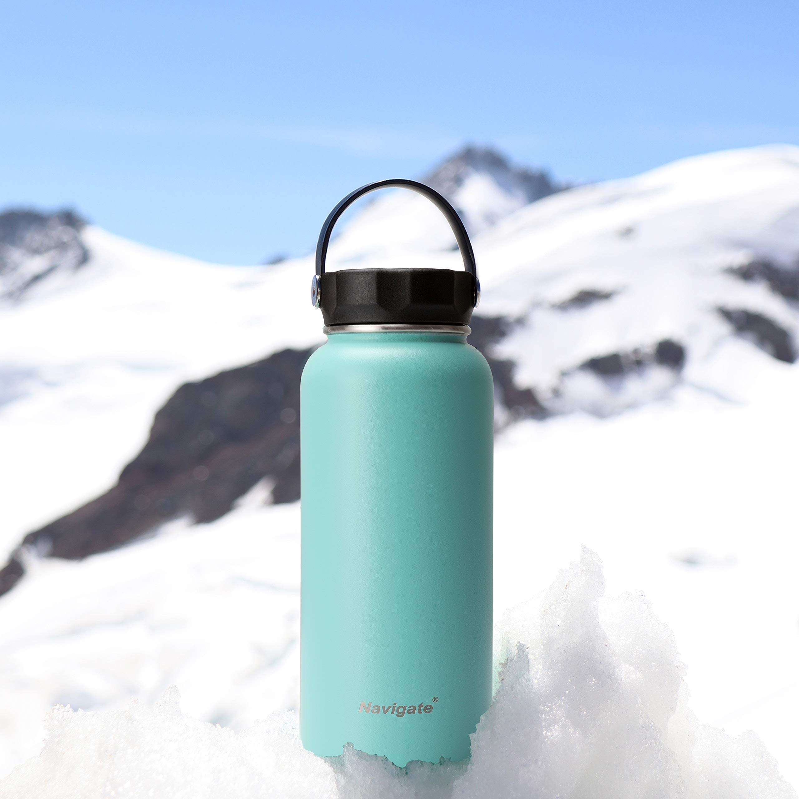 NAVIGATE 32oz Wide Mouth Stainless Steel Water Bottle With Bonus Lid, Double Walled Vacuum Insulated Travel Sports Flask Thermos |Keep Drink Stay Cold & Hot,BPA Free, Leak Proof(teal blue)