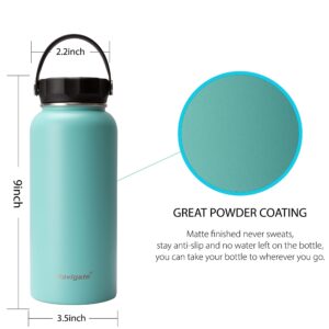 NAVIGATE 32oz Wide Mouth Stainless Steel Water Bottle With Bonus Lid, Double Walled Vacuum Insulated Travel Sports Flask Thermos |Keep Drink Stay Cold & Hot,BPA Free, Leak Proof(teal blue)