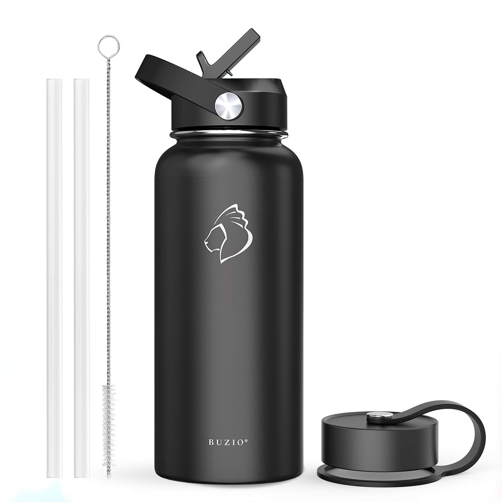 BUZIO Vacuum Insulated Stainless Steel Water Bottle with BUZIO Straw Lid and Boot, BPA Free Double Wall Water Flask, Cold for 48 Hrs Hot for 24 Hrs Simple Thermo Canteen Mug