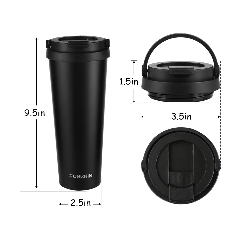 Funkrin Insulated Water Bottle with Lid and Straw, 18oz Ceramic Lined Coating Travel Coffee Mug, Leak Proof Double Walled Thermos for Hot & Cold Beverages…