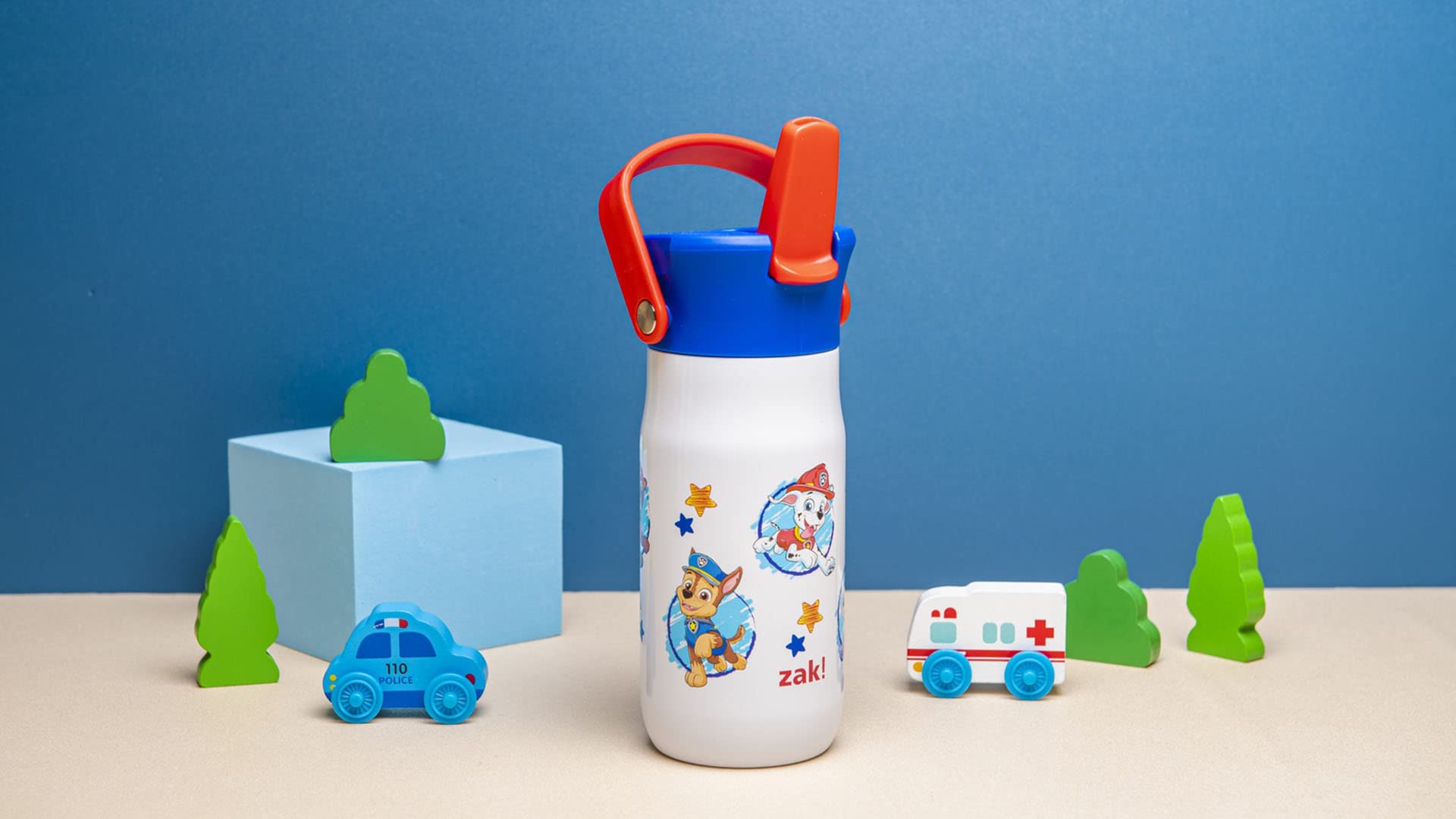 Zak Designs Harmony PAW Patrol Kid Water Bottle for Travel or At Home, 14oz Recycled Stainless Steel is Leak-Proof When Closed and Vacuum Insulated (Chase, Marshall, Skye, Rubble, Everest, Zuma)