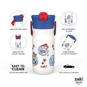 Zak Designs Harmony PAW Patrol Kid Water Bottle for Travel or At Home, 14oz Recycled Stainless Steel is Leak-Proof When Closed and Vacuum Insulated (Chase, Marshall, Skye, Rubble, Everest, Zuma)