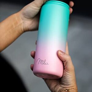 Milu Stainless Steel Drinking Bottle 500ml, 750ml, 1000ml (+3 Lids) - Thermos Bottle with Straw, Water Bottle, For Hot, Cold & Carbonated Drinks (Mint Pink, 1l)