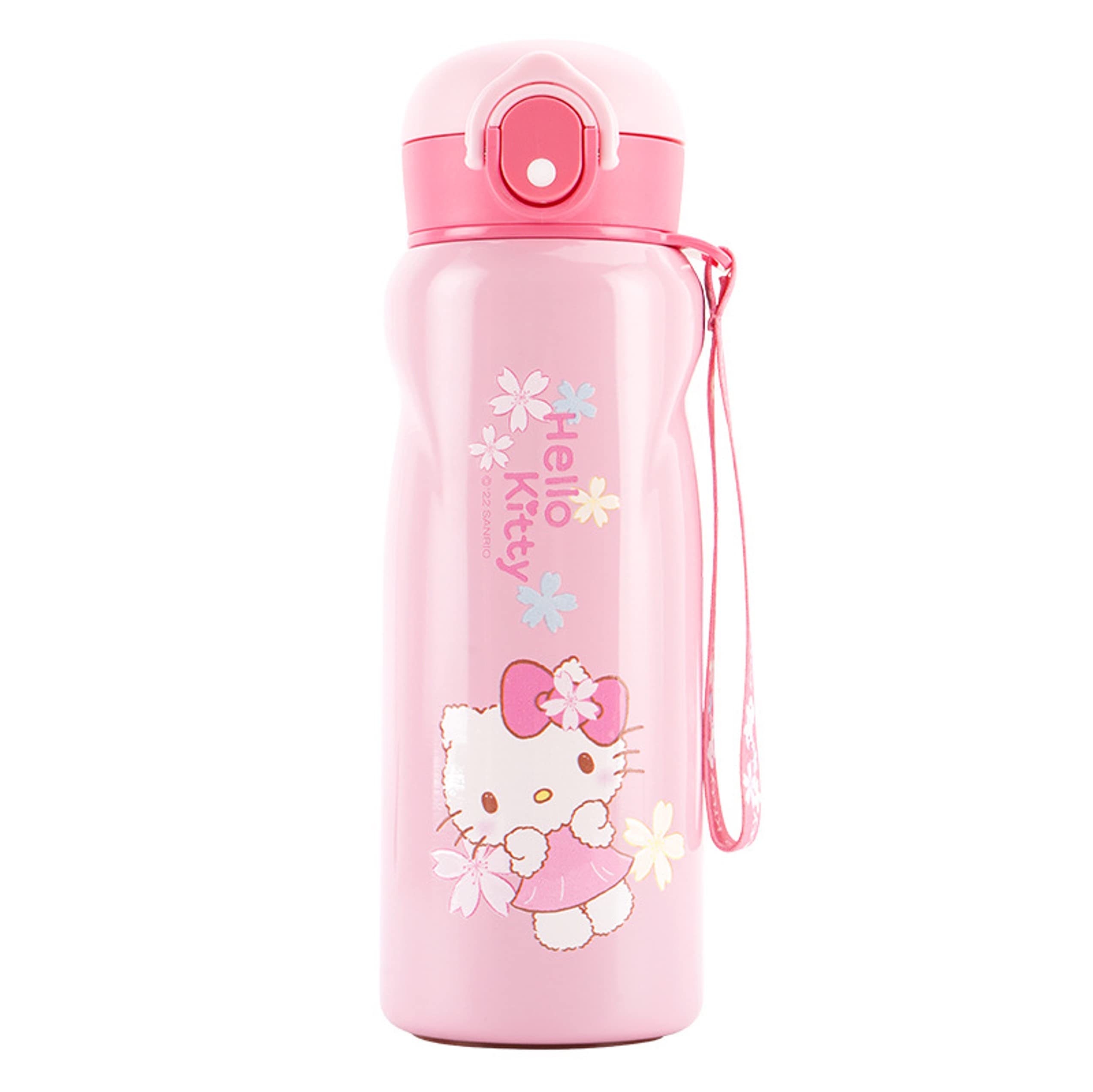 Hello Kitty Stainless Steel Insulated Water Bottle with Strap Pink 480ml