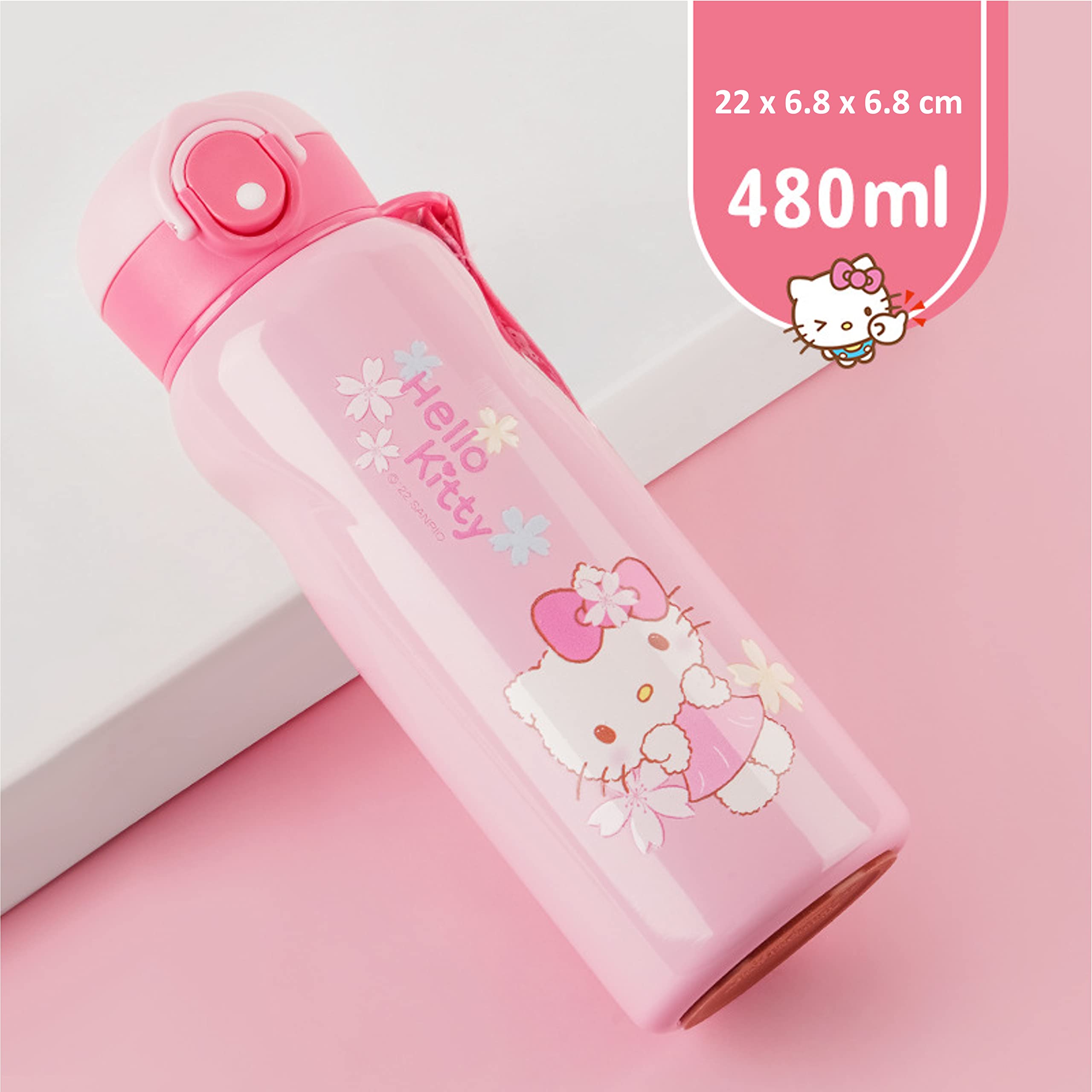 Hello Kitty Stainless Steel Insulated Water Bottle with Strap Pink 480ml