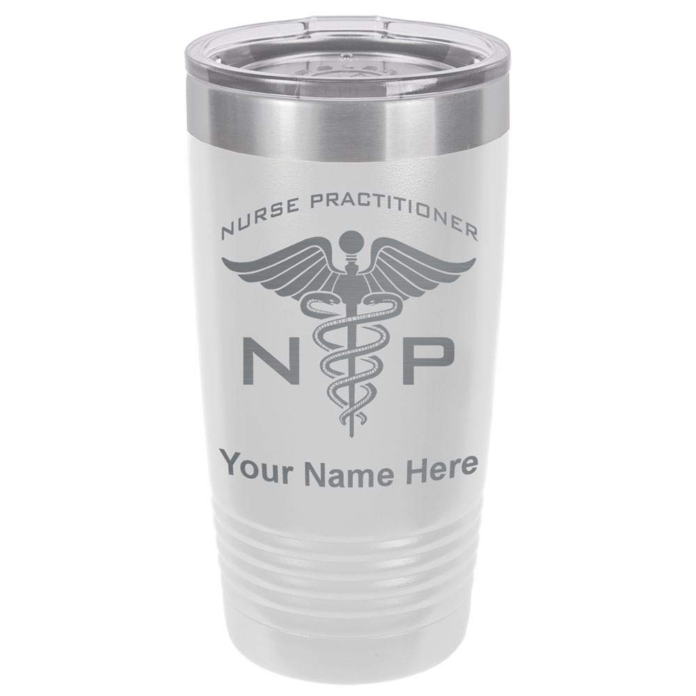 LaserGram 20oz Vacuum Insulated Tumbler Mug, NP Nurse Practitioner, Personalized Engraving Included (White)