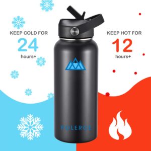 Vacuum Insulated Bottle with 3 Lids - Flex Straw Lid, Flex Lid, and Coffee Flip Lid - Stainless Steel Double Wall Thermally Insulated Flask - 5 Sizes - 5 Colors - by Polerce (18 Oz, Aqua (Blue))