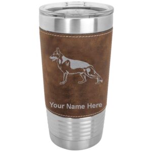 lasergram 20oz vacuum insulated tumbler mug, german shepherd dog, personalized engraving included (faux leather, rustic)