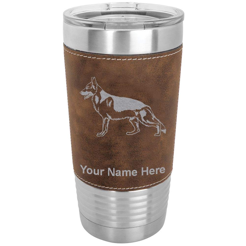 LaserGram 20oz Vacuum Insulated Tumbler Mug, German Shepherd Dog, Personalized Engraving Included (Faux Leather, Rustic)