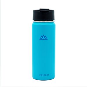 Vacuum Insulated Bottle with 3 Lids - Flex Straw Lid, Flex Lid, and Coffee Flip Lid - Stainless Steel Double Wall Thermally Insulated Flask - 5 Sizes - 5 Colors - by Polerce (18 Oz, Aqua (Blue))