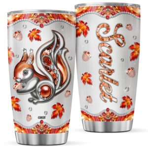 cubicer personalized coffee tumbler squirrel jewelry style custom name birthday gifts for women girls mom teens kids insulated cup travel mug with lid cute stainless steel cups