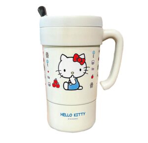 everyday delights hello kitty stainless steel insulated cup with lid, straw & stir stick, 580ml (white)