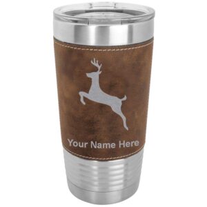 lasergram 20oz vacuum insulated tumbler mug, deer, personalized engraving included (faux leather, rustic)