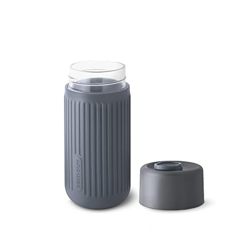 BLACK + BLUM Glass Travel Cup | Durable, Lightweight On-the-Go Tumbler, Lid Lock, Leak-proof - Perfect for Hot & Cold Drinks | Fits in Bike Bottle Cages & Car Cup Holders | Slate, 11 oz / 340ml