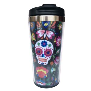 nvjui jufopl sugar cute skull travel coffee mug for men's women's, with flip lid, stainless steel, water bottle cup 15 oz