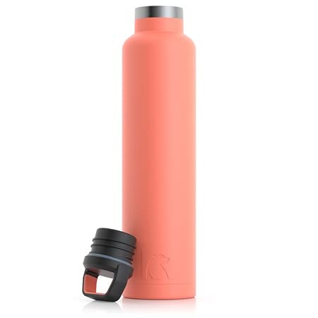 RTIC 26 oz Vacuum Insulated Water Bottle, Stainless Steel Metal, Double Wall, BPA Free, for Hot and Cold Drinks, Coral