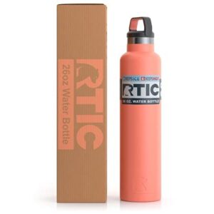 RTIC 26 oz Vacuum Insulated Water Bottle, Stainless Steel Metal, Double Wall, BPA Free, for Hot and Cold Drinks, Coral