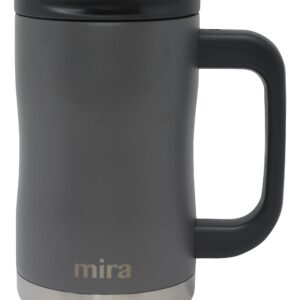 MIRA Vacuum Insulated Coffee Mug with Handle, 14oz Stainless Steel Tea Coffee Travel Mug, Double Wall Reusable thermal Coffee Cup with Lid, Slate Gray