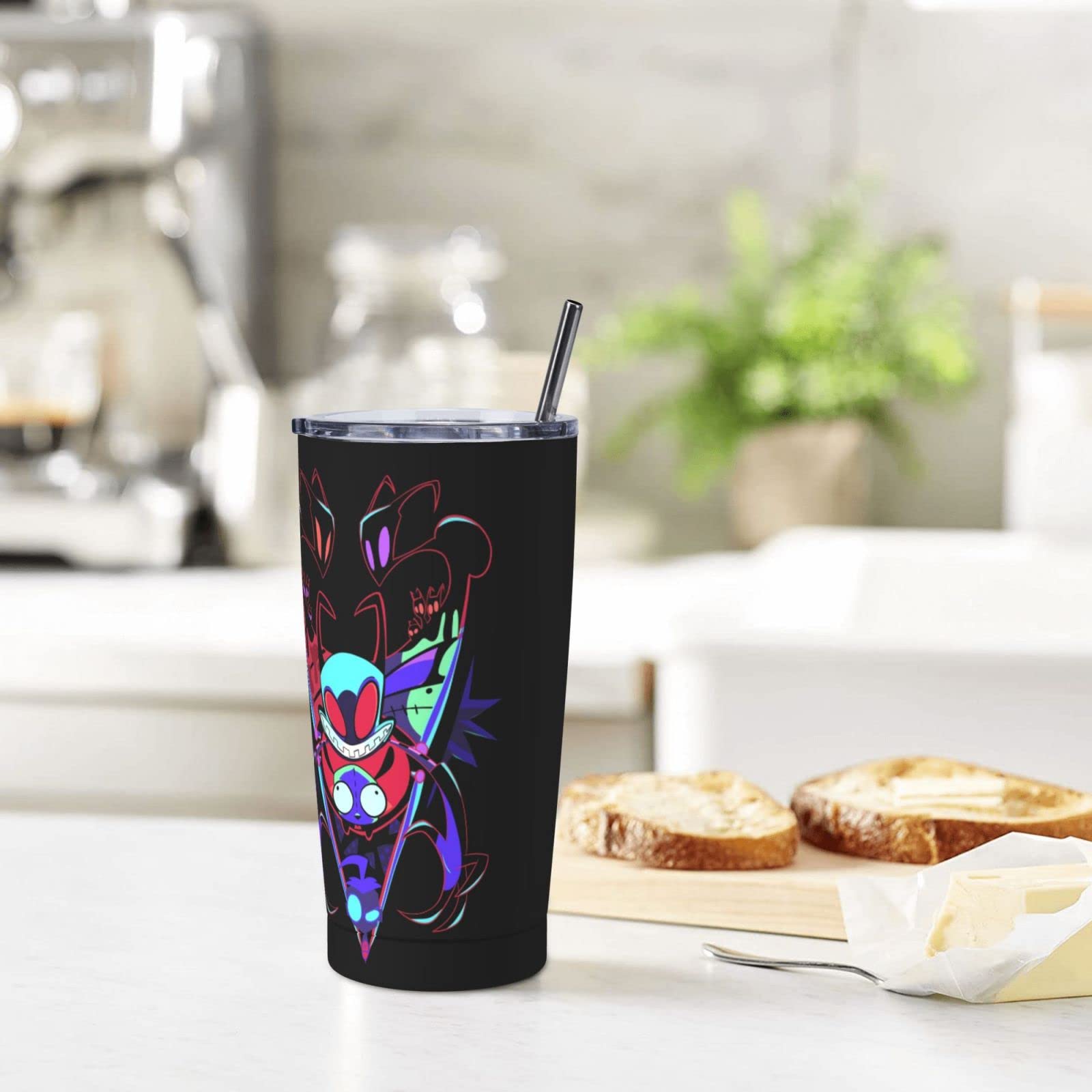 CONPELSON 20OZ Coffee Mug Invader Anime Zim Car Insulated Stainless Steel Tumbler With Straws Novelty Travel Sippy Cup for Home Office Travel