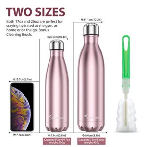 Flask Water Bottles: Sportneer 26oz Insulated Stainless Steel Water Bottle Reusable Double Walled Metal Bottle Cola Shape Thermos LeakProof 24 Hours Cold 12 Hours Hot for Travel Hiking 750ml Rose Gold