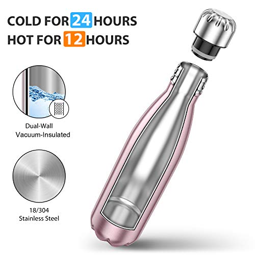 Flask Water Bottles: Sportneer 26oz Insulated Stainless Steel Water Bottle Reusable Double Walled Metal Bottle Cola Shape Thermos LeakProof 24 Hours Cold 12 Hours Hot for Travel Hiking 750ml Rose Gold