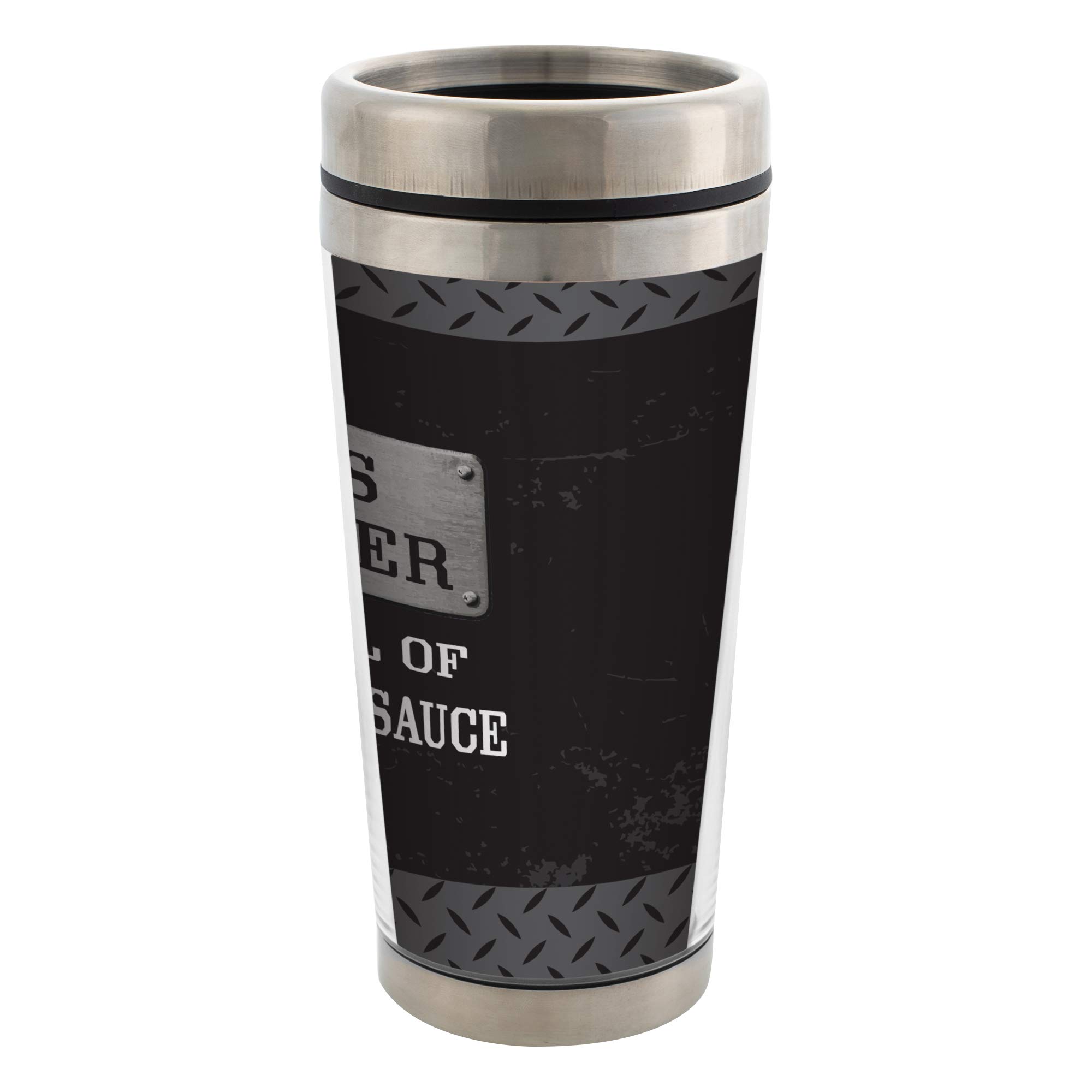 Elanze Designs My Bus Driver Is Full of Awesomesauce Black 16 Ounce Stainless Steel Travel Mug with Lid