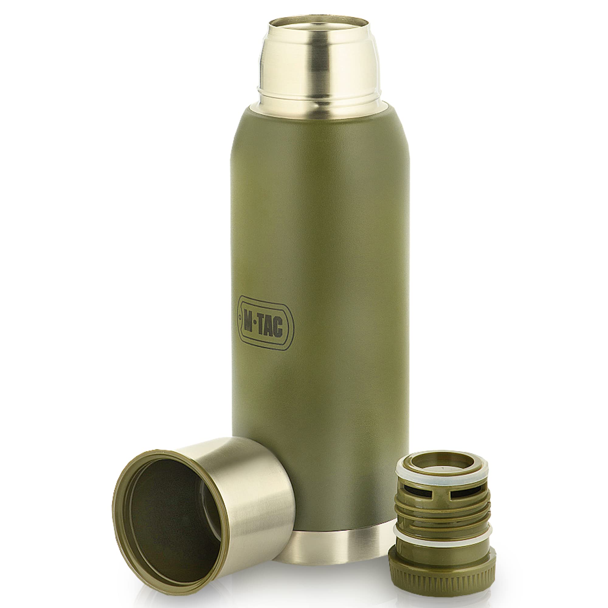 M-Tac Thermo Bottle Type 2 for Cold & Hot Beverages - Stainless Steel Leakproof Vacuum Insulated Flask (Olive, 34 oz)