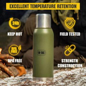 M-Tac Thermo Bottle Type 2 for Cold & Hot Beverages - Stainless Steel Leakproof Vacuum Insulated Flask (Olive, 34 oz)