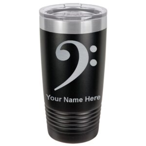 lasergram 20oz vacuum insulated tumbler mug, bass clef, personalized engraving included (black)