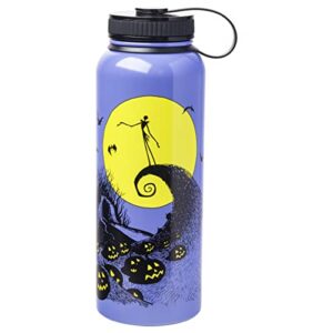 silver buffalo nightmare before christmas purple hill stainless steel water bottle with twist lid, 42 ounces