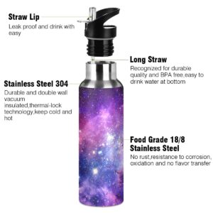 Moudou Purple Galaxy Water Bottle with Straw Lid Double Wall Vacuum Insulated Stainless Steel Sport Water Bottle 20 oz