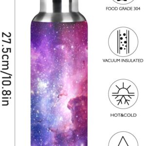 Moudou Purple Galaxy Water Bottle with Straw Lid Double Wall Vacuum Insulated Stainless Steel Sport Water Bottle 20 oz