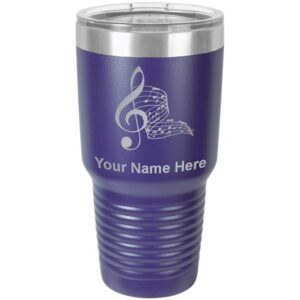 lasergram 30oz vacuum insulated tumbler mug, musical notes, personalized engraving included (dark purple)