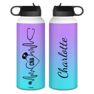 winorax personalized nurse water bottle for women heartbeat stethoscope nurses insulated stainless steel sports travel coffee bottle 12oz 18oz 32oz gifts for nurse week rn cna graduation (gradient 1)