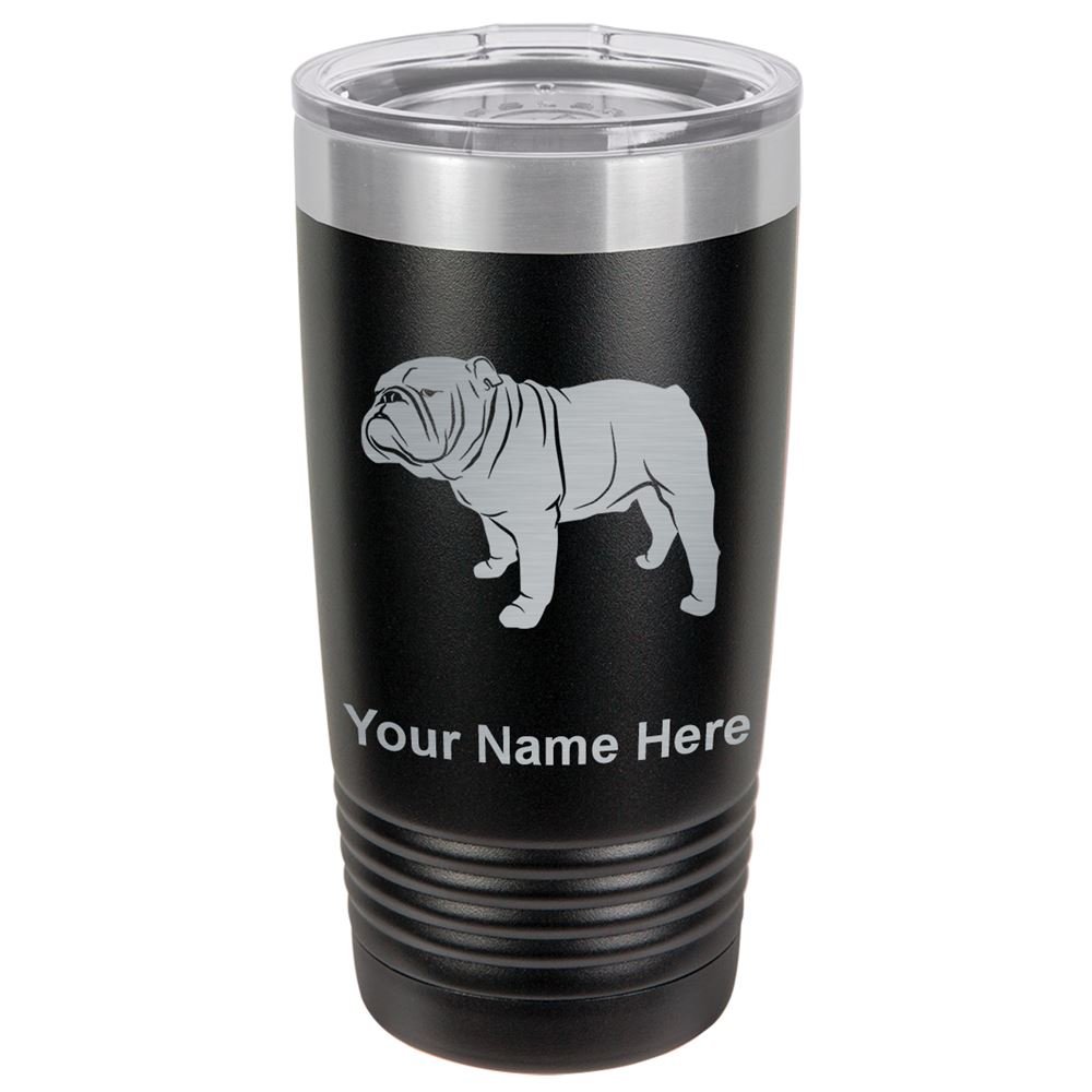 LaserGram 20oz Vacuum Insulated Tumbler Mug, Bulldog Dog, Personalized Engraving Included (Black)