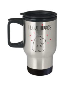 spreadpassion i love hippos travel mug - funny tea hot cocoa coffee insulated tumbler - novelty birthday christmas anniversary gag gifts idea