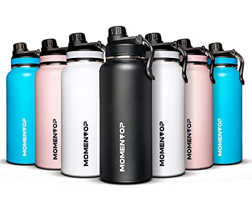 MOMENTOP Hydration Bottle with 2 Lids. (22 oz, 32 oz and 40 oz) (22 oz, White)