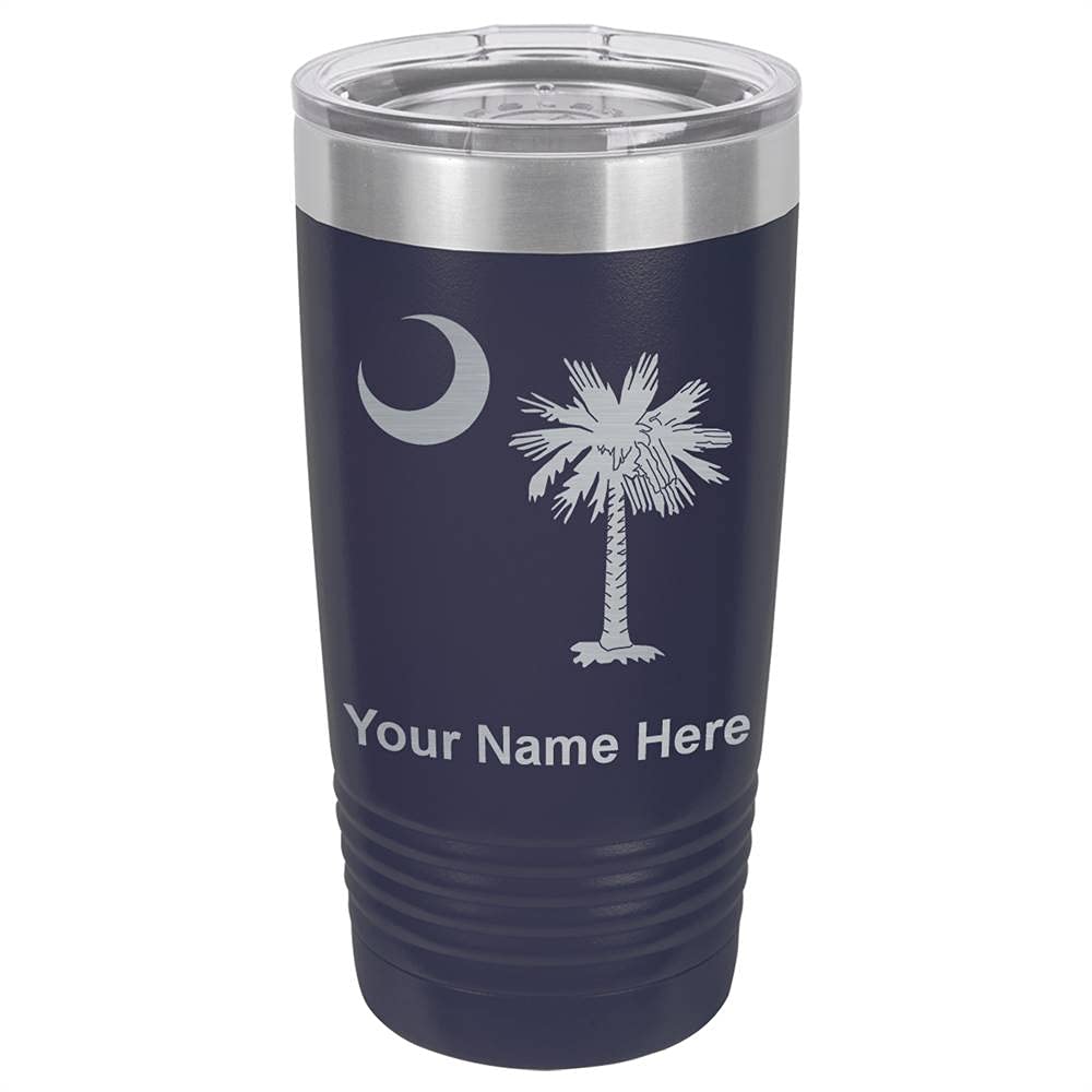 LaserGram 20oz Vacuum Insulated Tumbler Mug, Flag of South Carolina, Personalized Engraving Included (Navy Blue)