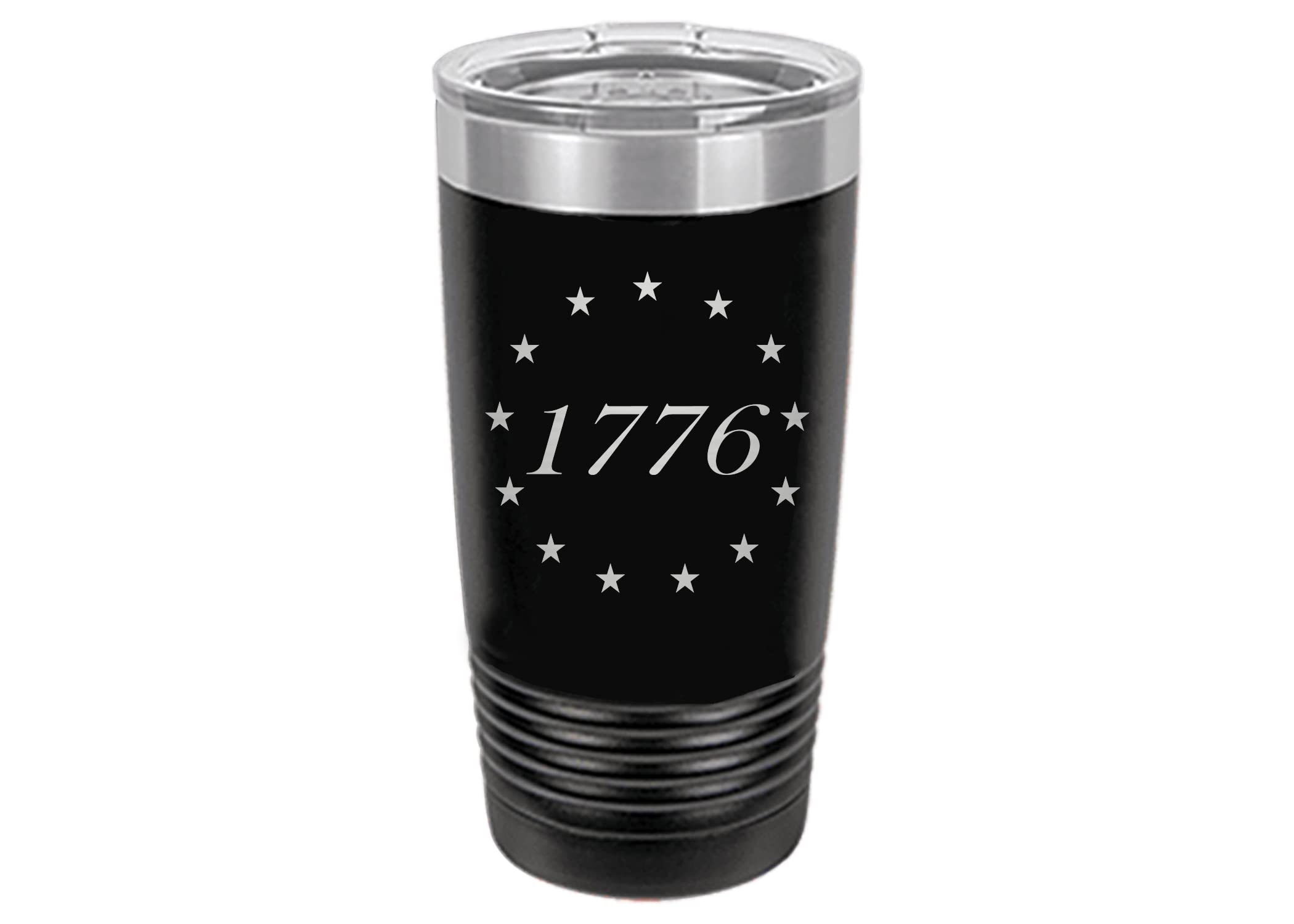 Rogue River Tactical Betsy Ross 1776 American USA Flag 20 Oz. Travel Tumbler Mug Cup w/Lid Vacuum Insulated Hot or Cold Military Vet Gift (Black)