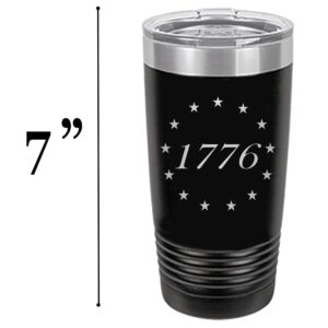 Rogue River Tactical Betsy Ross 1776 American USA Flag 20 Oz. Travel Tumbler Mug Cup w/Lid Vacuum Insulated Hot or Cold Military Vet Gift (Black)