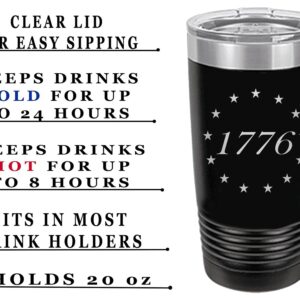 Rogue River Tactical Betsy Ross 1776 American USA Flag 20 Oz. Travel Tumbler Mug Cup w/Lid Vacuum Insulated Hot or Cold Military Vet Gift (Black)