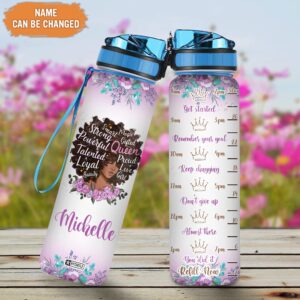 Hyturtle Personalized Magic Gifted Queen Proud Love Girl 32Oz Liter Motivational Water Bottle, Customized Africa American Water Bottle With Time Marker, Gifts For Black Women Girls On Birthday