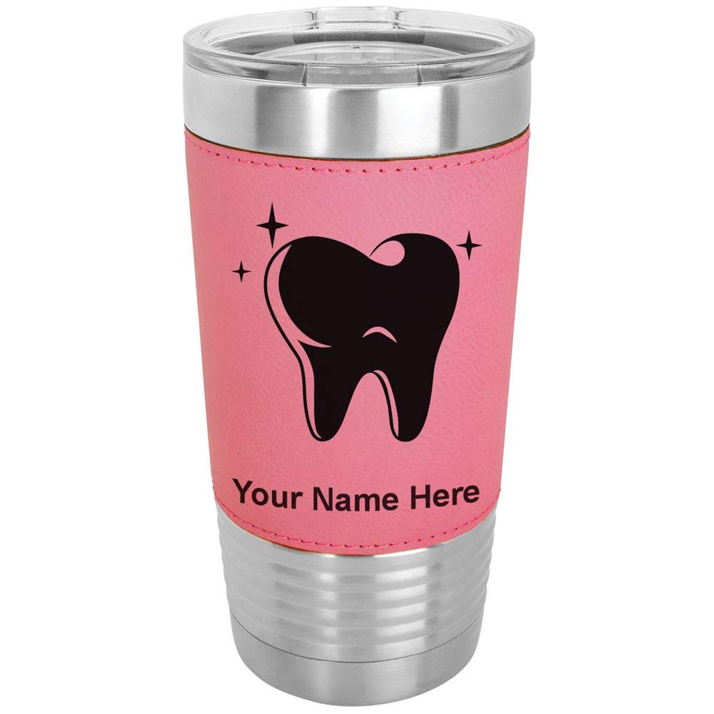 LaserGram 20oz Vacuum Insulated Tumbler Mug, Tooth, Personalized Engraving Included (Faux Leather, Pink)