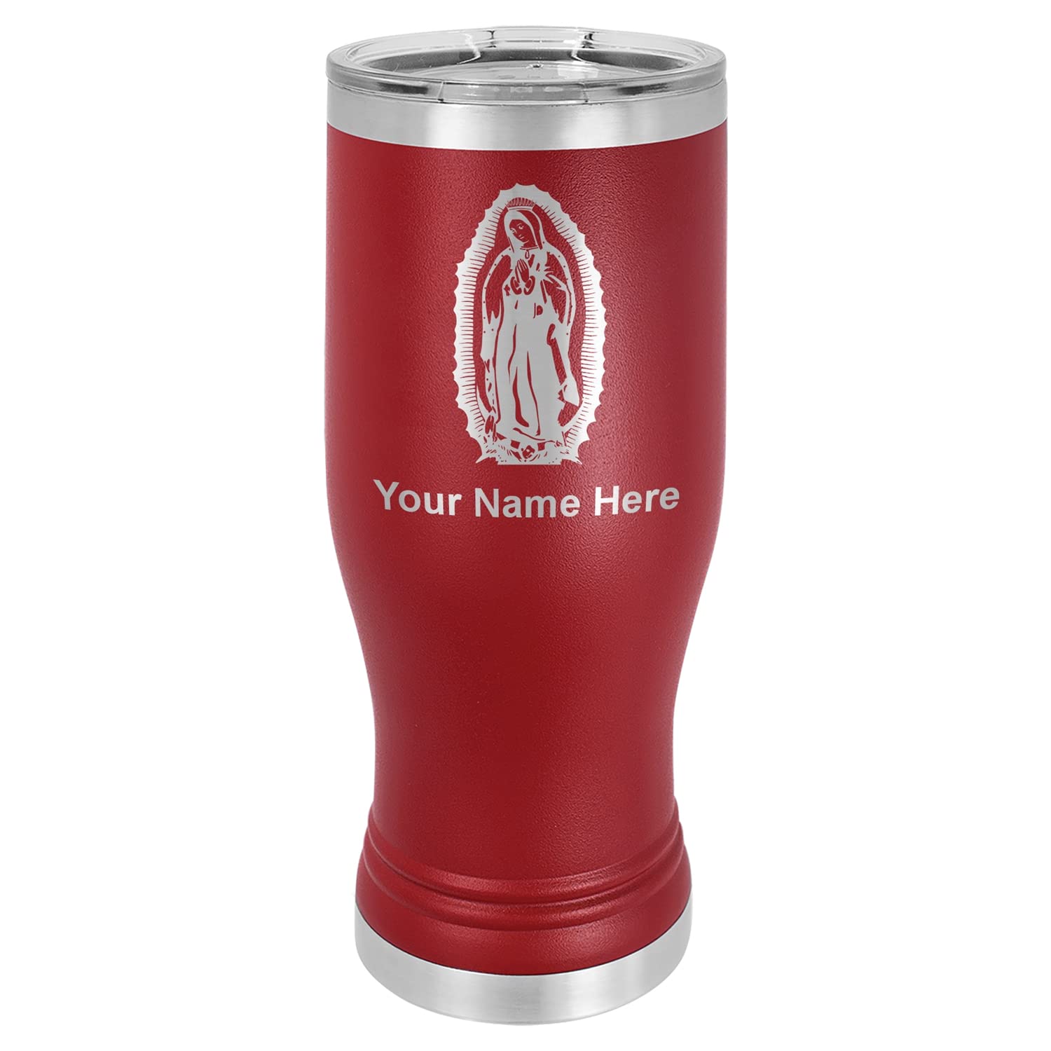 LaserGram 20oz Vacuum Insulated Pilsner Mug, Virgen de Guadalupe, Personalized Engraving Included (Maroon)