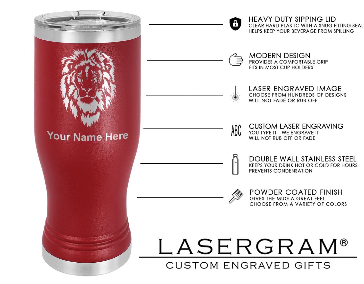 LaserGram 20oz Vacuum Insulated Pilsner Mug, Virgen de Guadalupe, Personalized Engraving Included (Maroon)