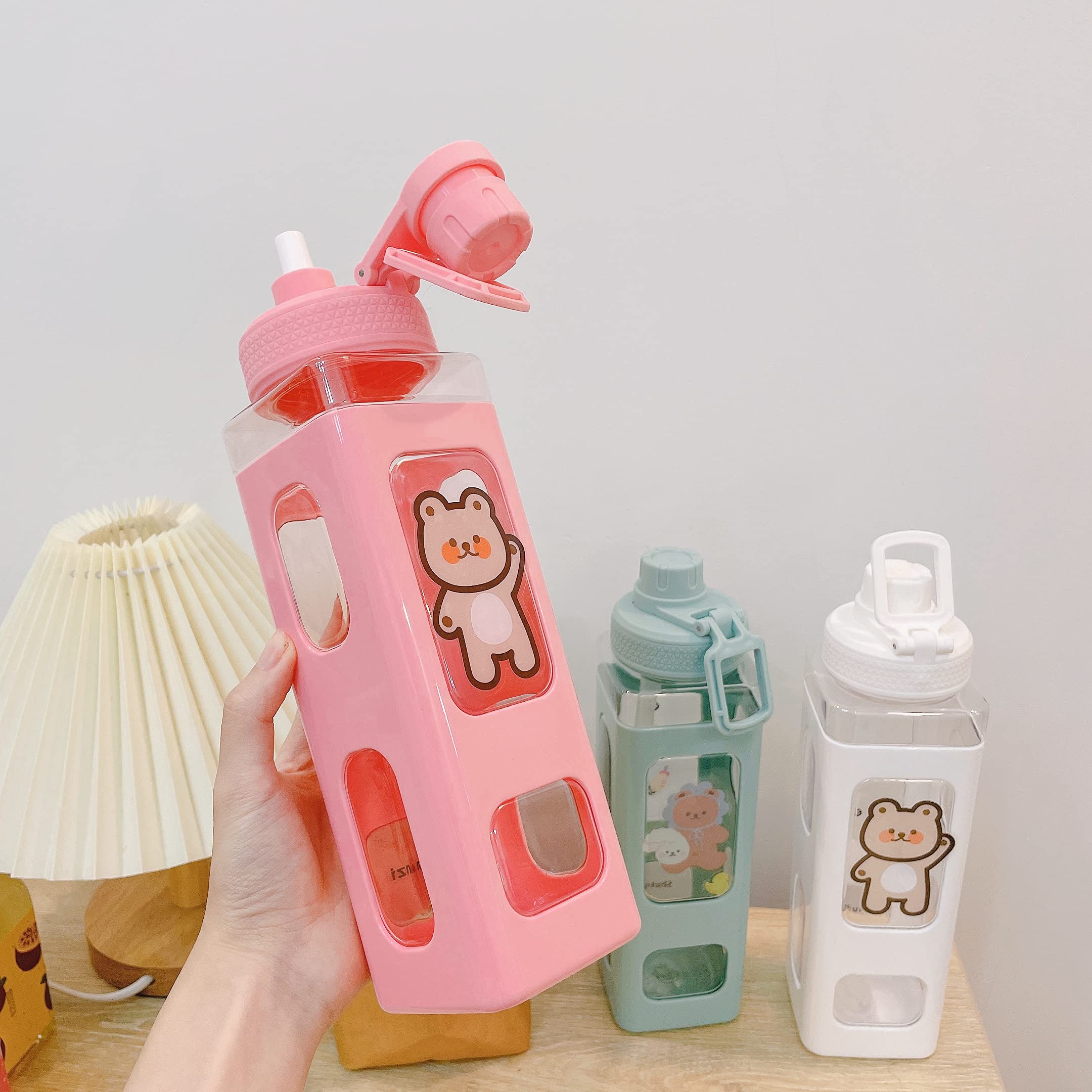 GGOOB Large Kawaii Water Bottle with Straw and Sticker Kawaii Large Water Bottle for Women (Pink, 700ml/23.6oz)