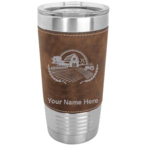 lasergram 20oz vacuum insulated tumbler mug, farm, personalized engraving included (faux leather, rustic)