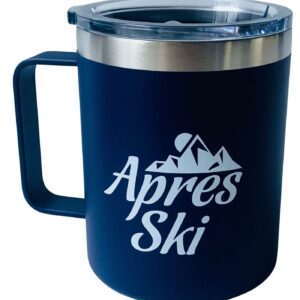 Apres Ski Travel Mug for Skiers - Leak Proof Insulated Coffee Mug with Handle & Lid - Gift for Skiers