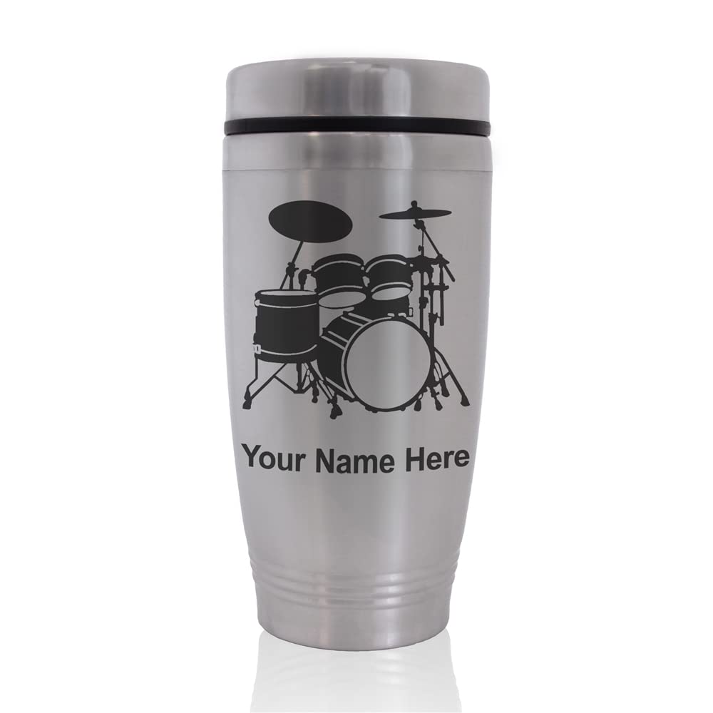 SkunkWerkz Commuter Travel Mug, Drum Set, Personalized Engraving Included