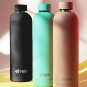 Insulated Stainless Steel Water bottle, aiveh, Bottle water, Tea, Coffee, tumbler, Leak Proof, Thermal bottle Water, Thermos, Hot cold bottle, BPA-FREE bottle water, 24oz, Black